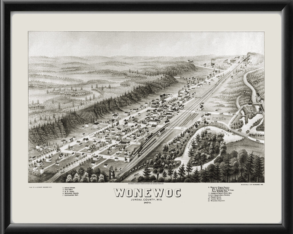 Wonewoc WI 1879 Restored Map | Vintage City Maps