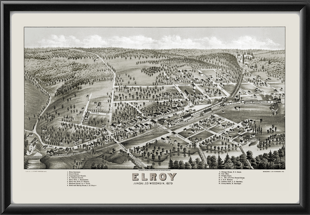 Elroy WI 1879 Restored Map | Vintage City Maps