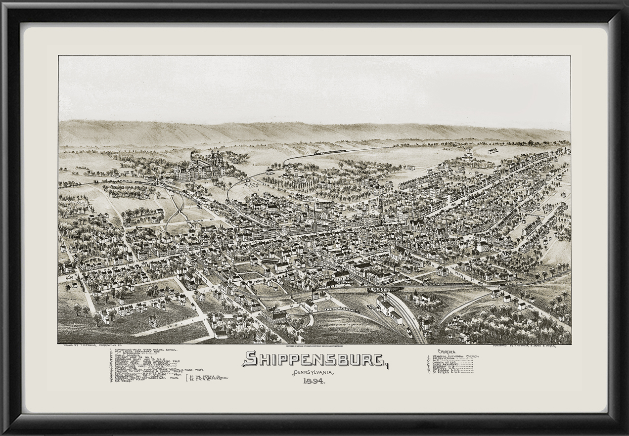 Shippensburg PA 1894 Restored Map | Vintage City Maps