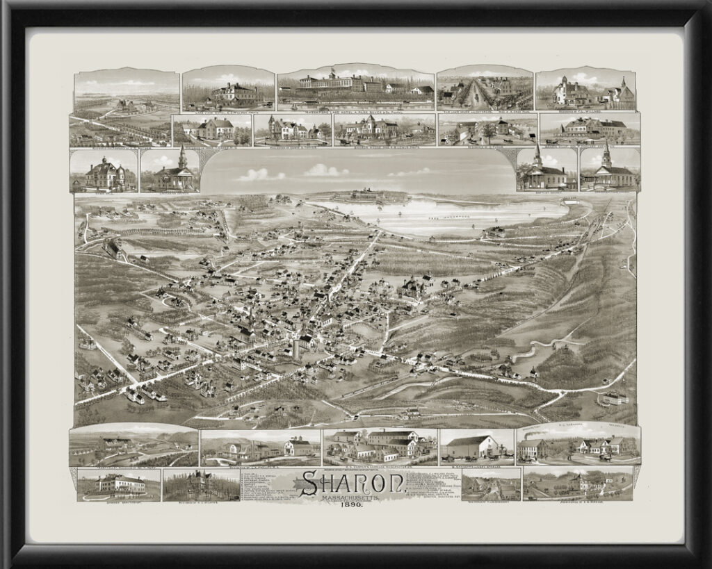 Sharon MA 1890 | Vintage City Maps - Restored Bird's Eye Views