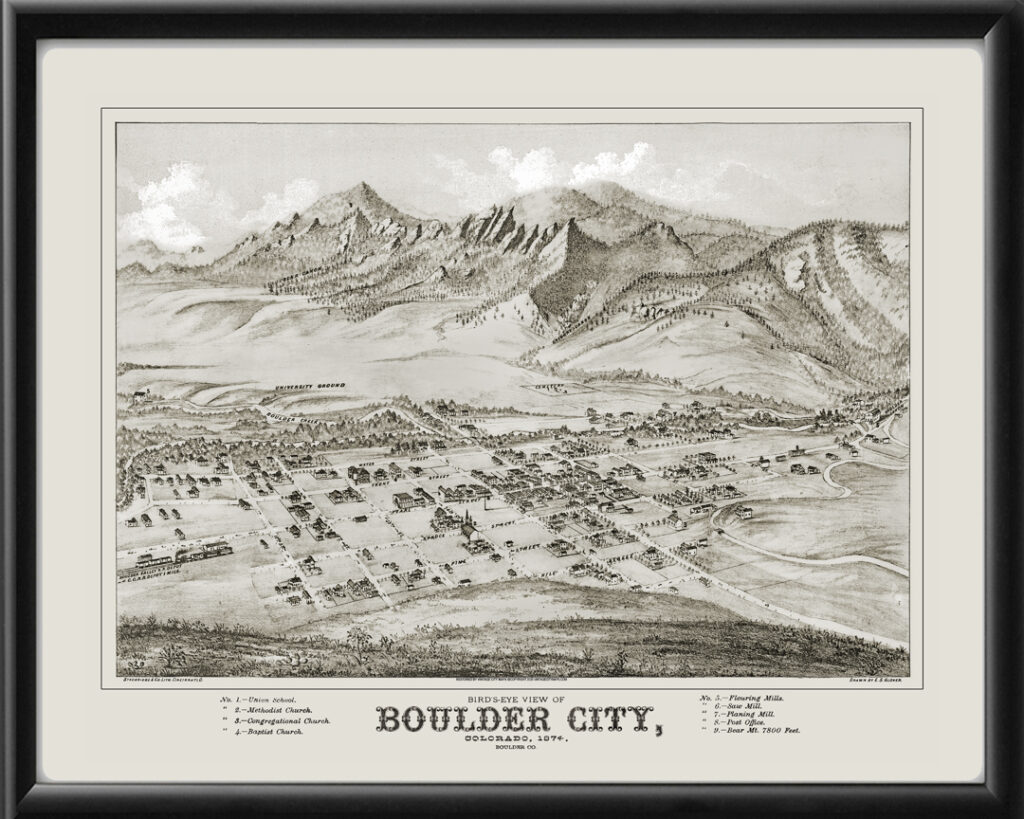 Boulder CO 1874 | Vintage City Maps - Restored Bird's Eye Views