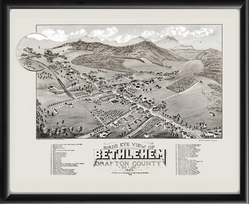 Bethlehem NH 1883 Restored Bird's Eye View Map | Vintage City Maps