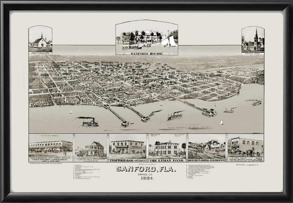 Sanford FL 1884 Restored Map | Vintage City Maps