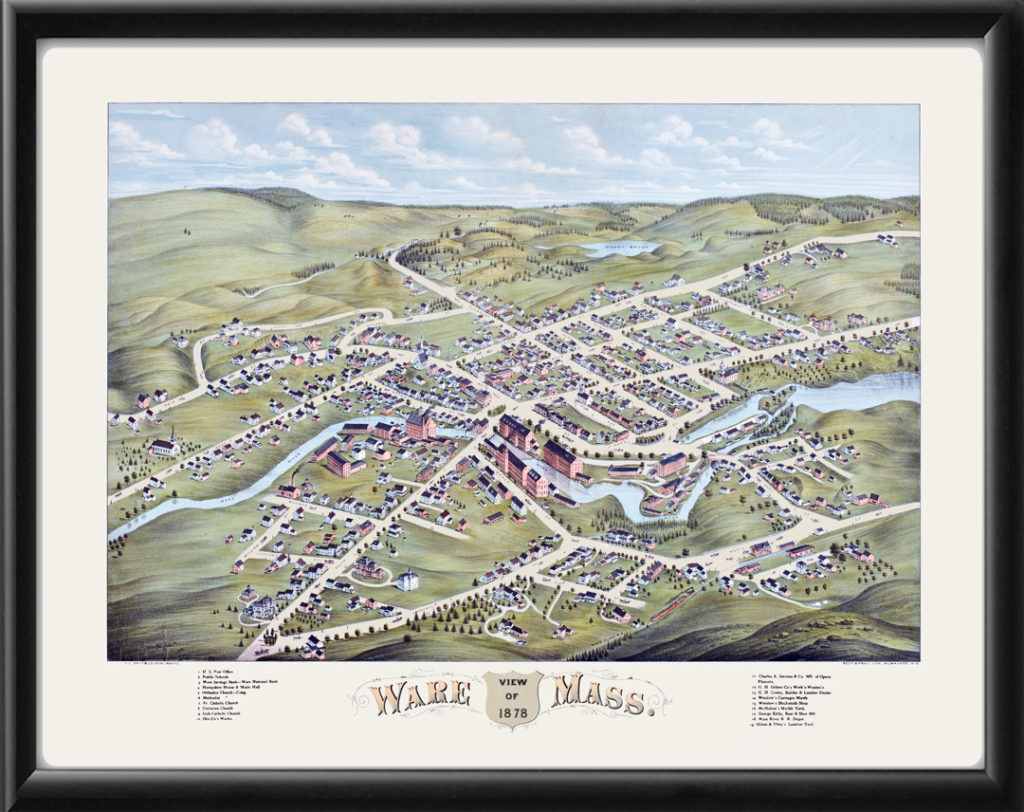 Ware MA 1878 Restored Map | Vintage City Maps