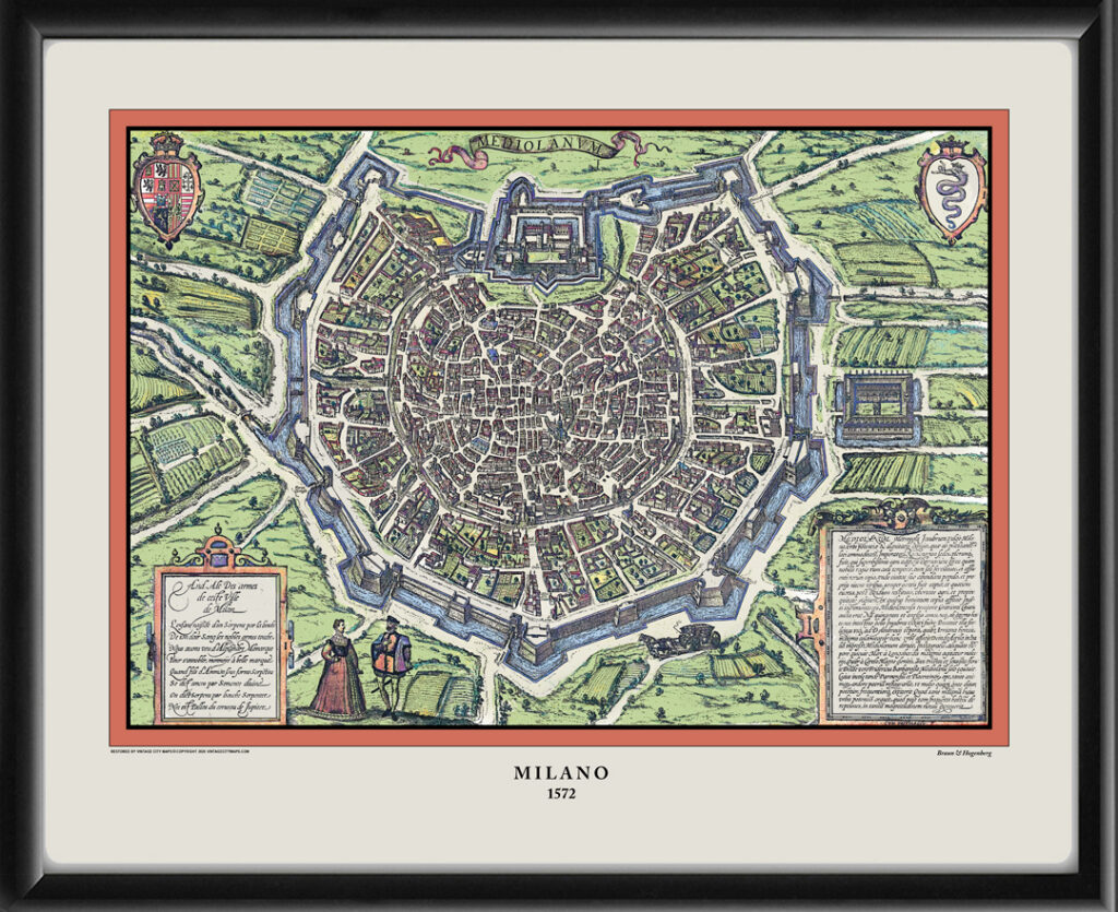 Milan Italy 1572 - Restored Bird's Eye View Map | Vintage City Maps