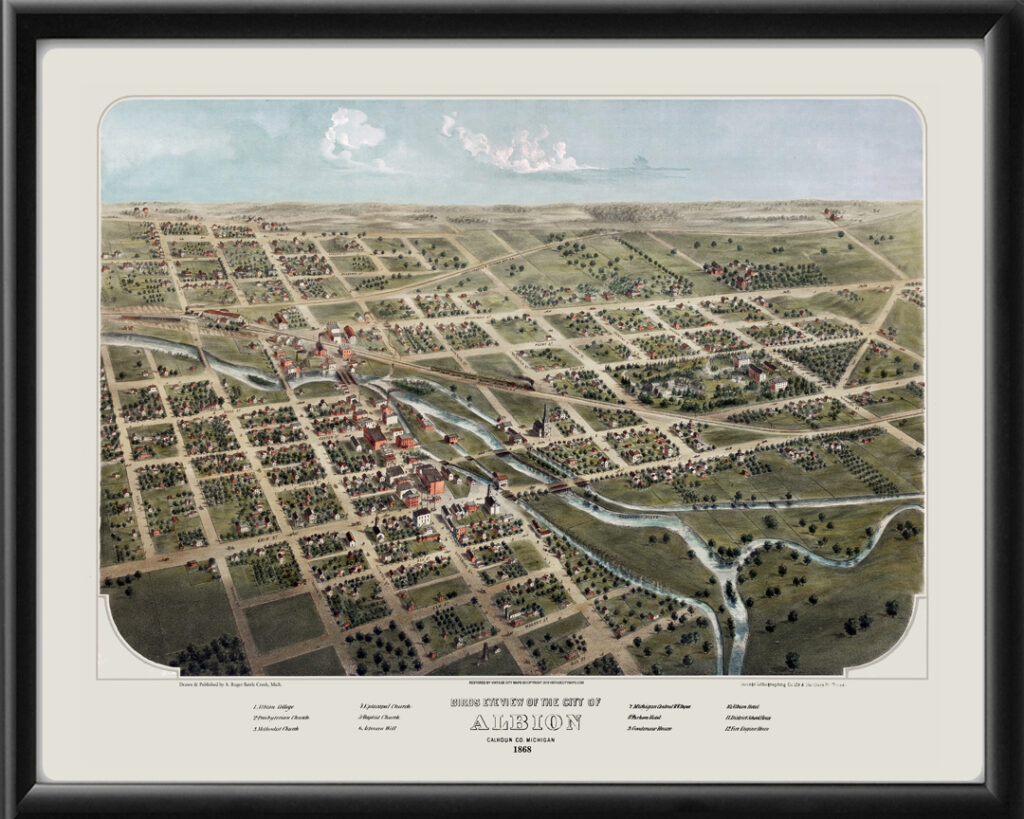 Albion MI 1868 (Color) Restored Map | Vintage City Maps