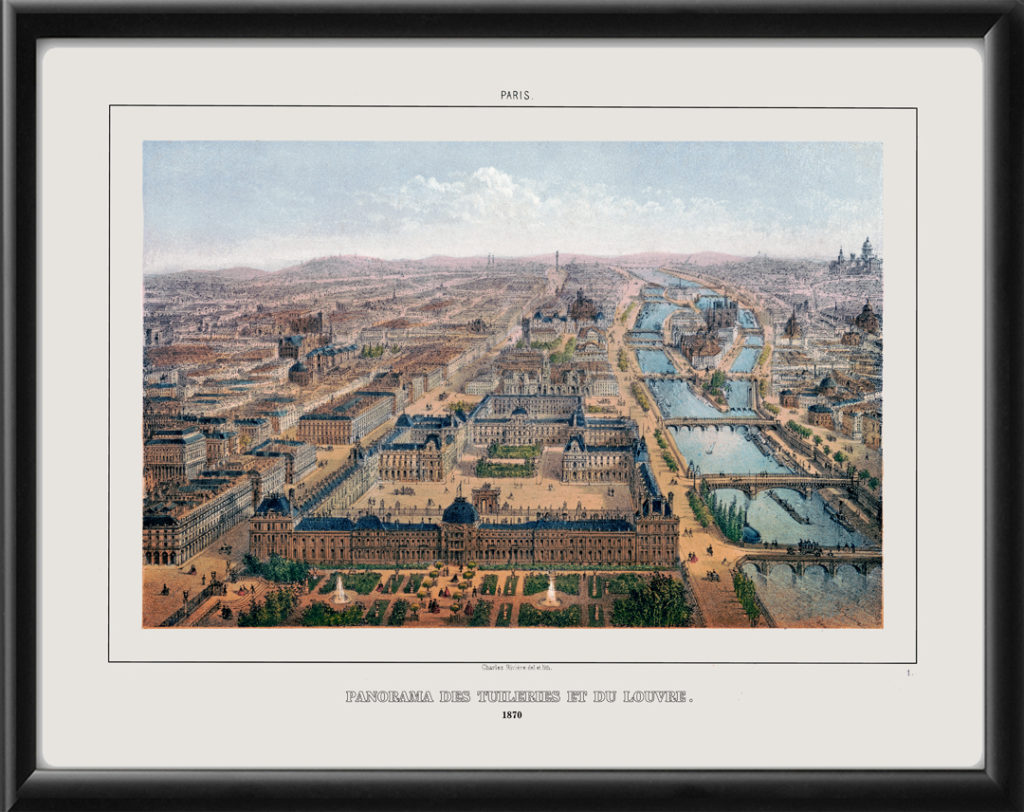 Paris France 1870 Restored Map | Vintage City Maps