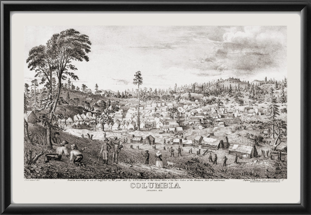 Columbia CA 1852 - Restored Bird's Eye View | Vintage City Maps