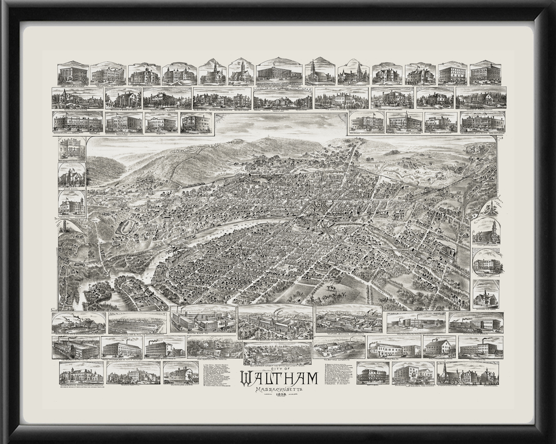 Waltham MA 1898 Restored Map | Vintage City Maps