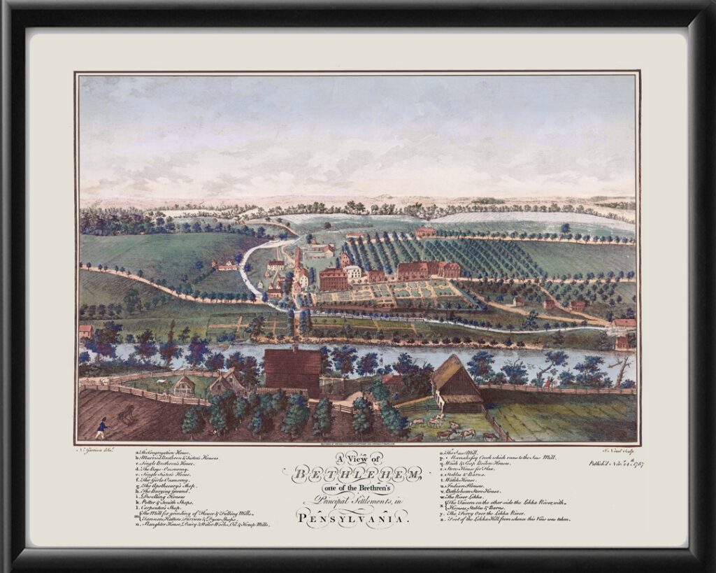 Bethlehem PA 1757 (Color) Restored Map | Vintage City Maps