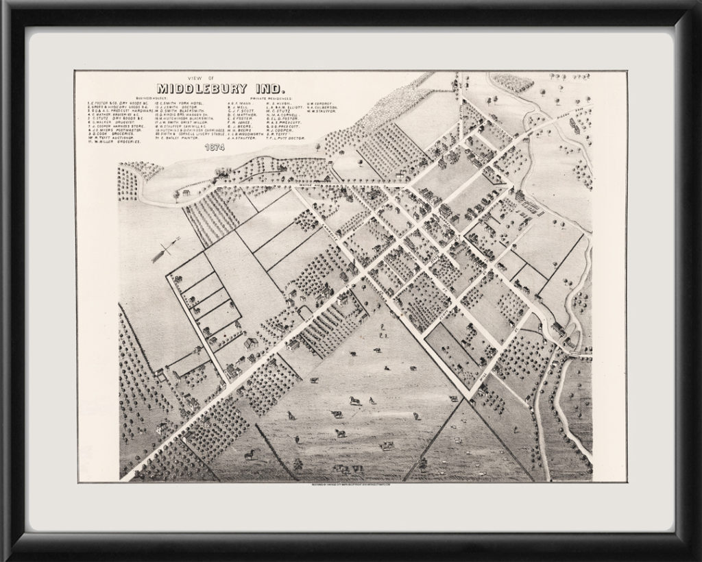Middlebury IN 1874 Restored Map | Vintage City Maps