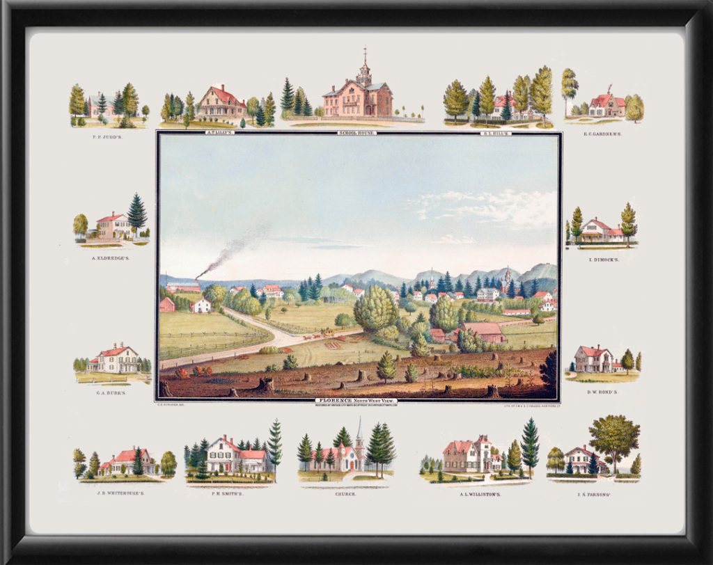 Florence MA 1855 Restored Map | Vintage City Maps