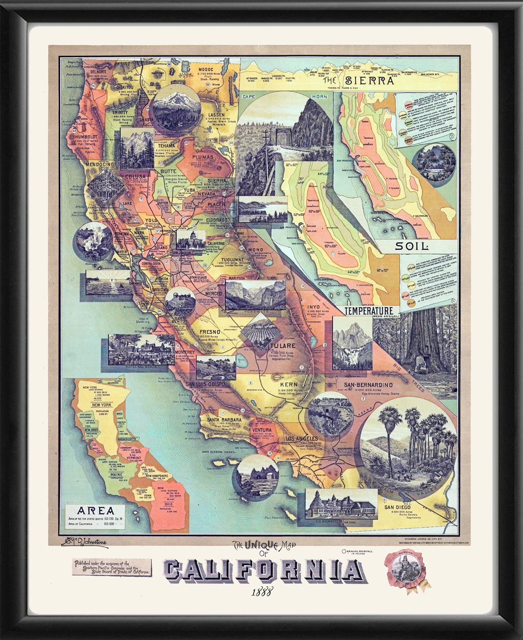 California - Unique Map 1888 Restored Map | Vintage City Maps