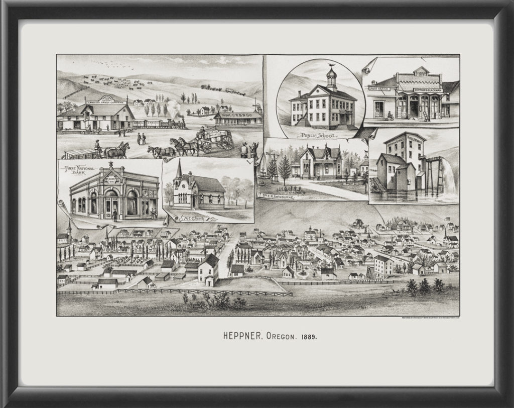 Heppner OR 1889 Restored Map | Vintage City Maps