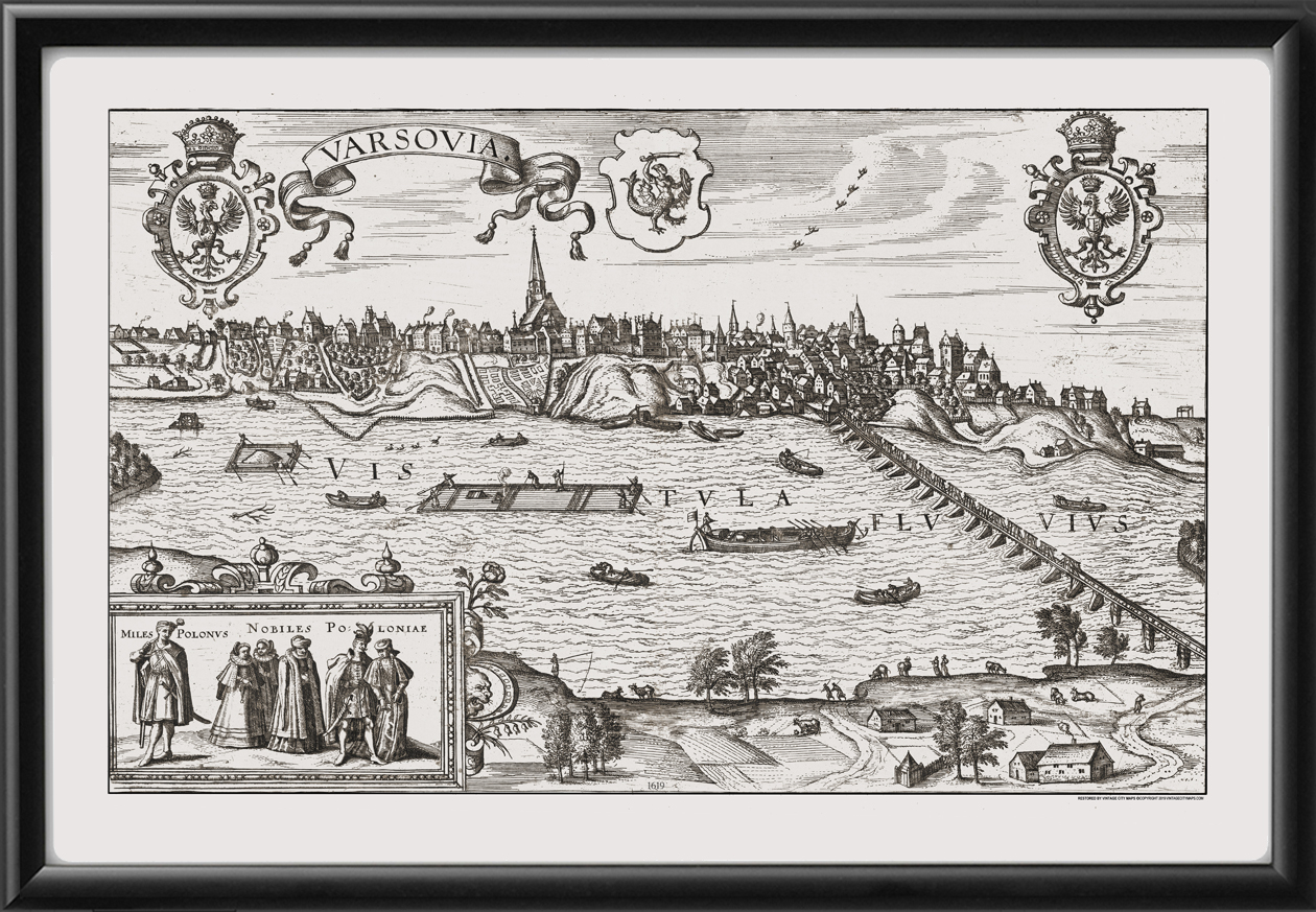 Warsaw Poland 1619 Restored Map | Vintage City Maps