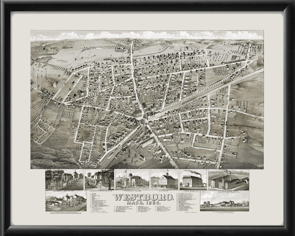 Westborough MA 1880 Restored Map | Vintage City Maps