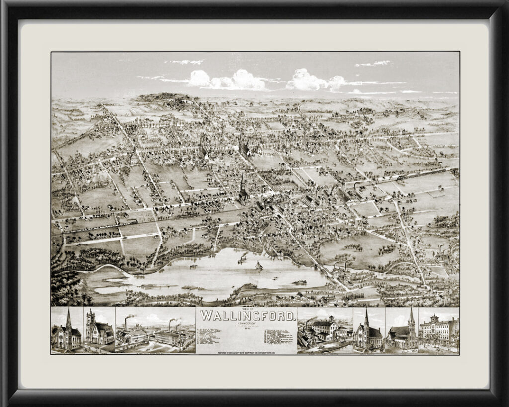 Wallingford CT 1881 | Vintage City Maps - Restored Bird's Eye Views