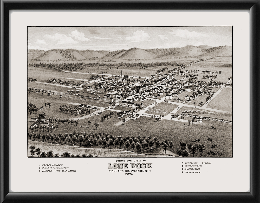 Lone Rock WI 1879 Restored Map | Vintage City Maps