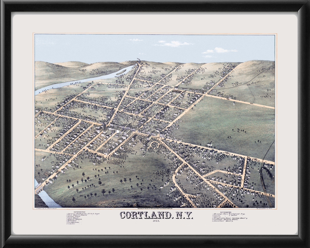 Cortland NY 1873 Restored Map | Vintage City Maps