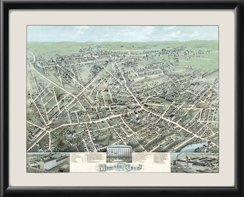 Meriden CT 1875 Restored Map | Vintage City Maps