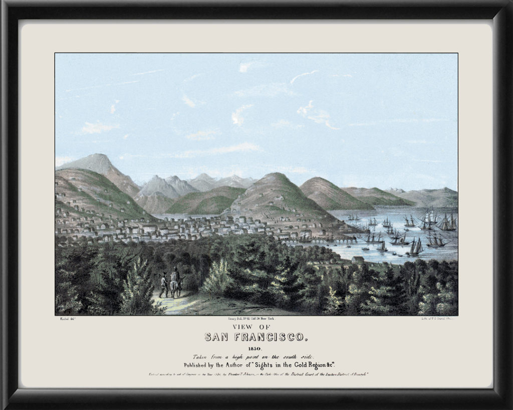 San Francisco CA 1850 - Restored Bird's Eye View | Vintage City Maps