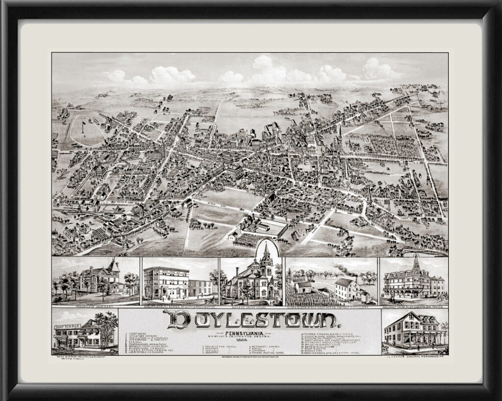 Doylestown PA 1886 Restored Map | Vintage City Maps
