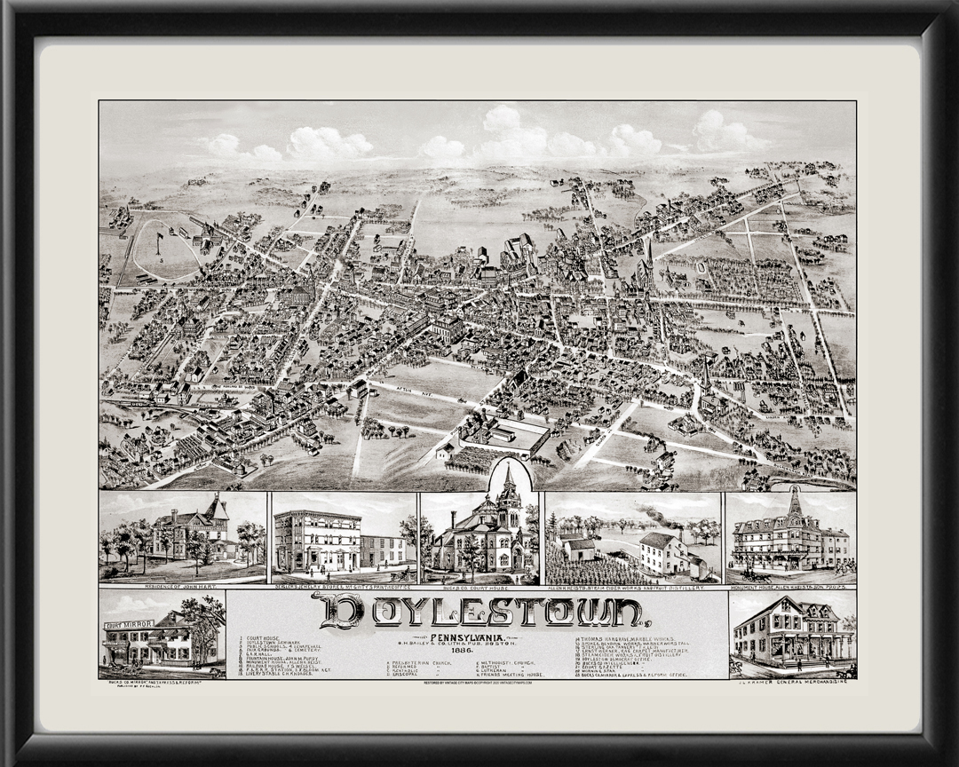 Doylestown PA 1886 Restored Map | Vintage City Maps
