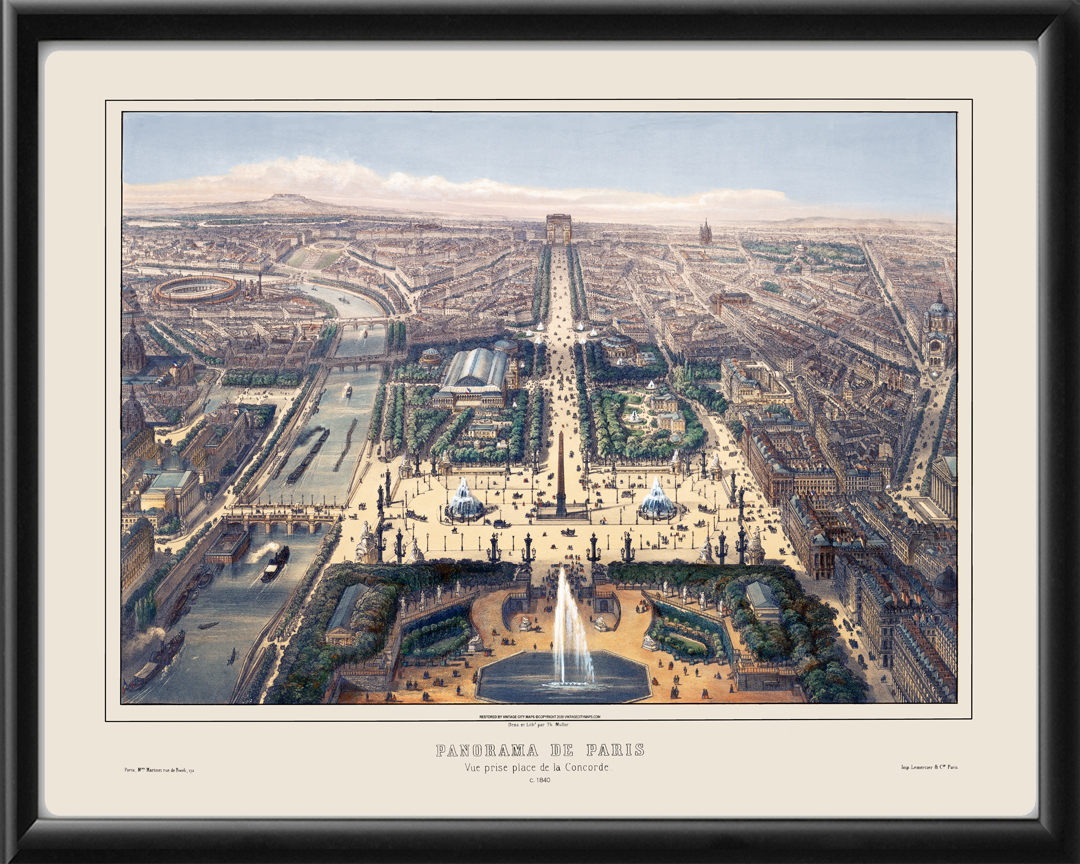 Paris France 1870 Restored Map | Vintage City Maps