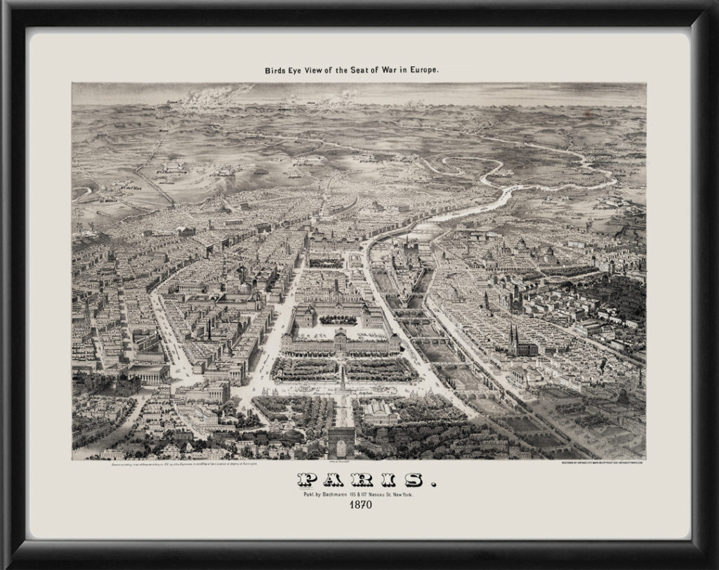 Paris France 1870 Restored Map | Vintage City Maps