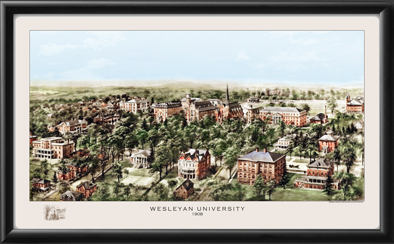 Wesleyan University 1908 Restored Map | Vintage City Maps