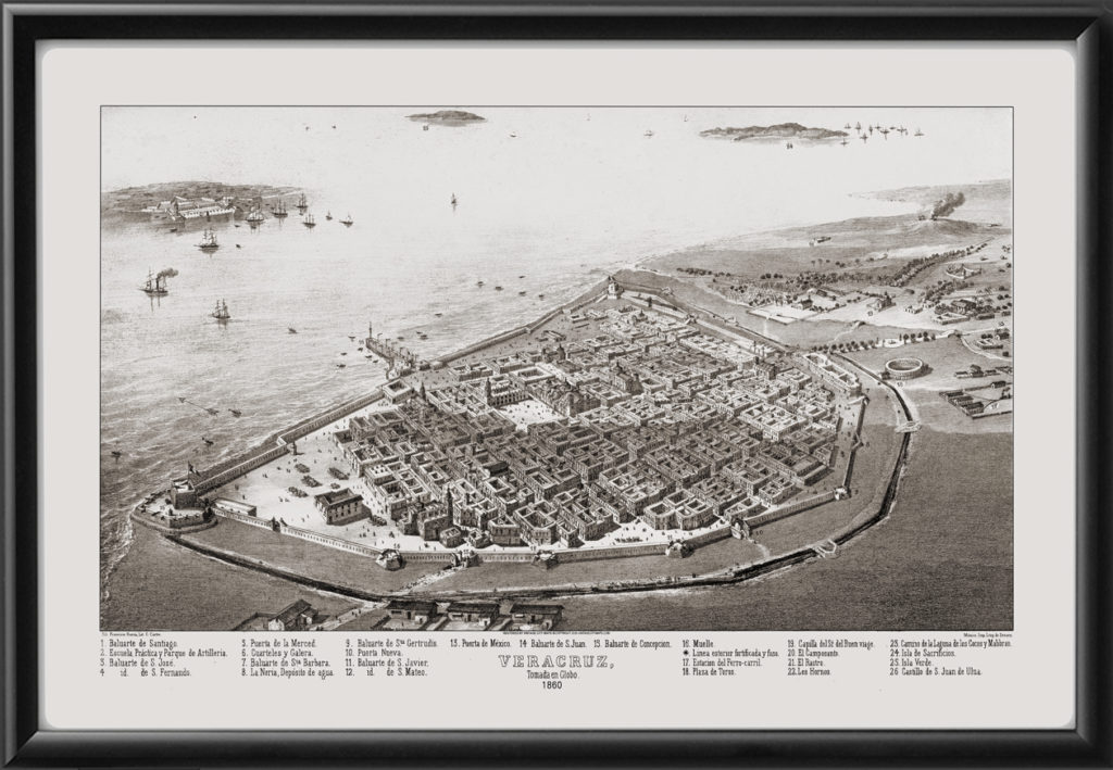 Veracruz Mexico 1860 Restored Map | Vintage City Maps