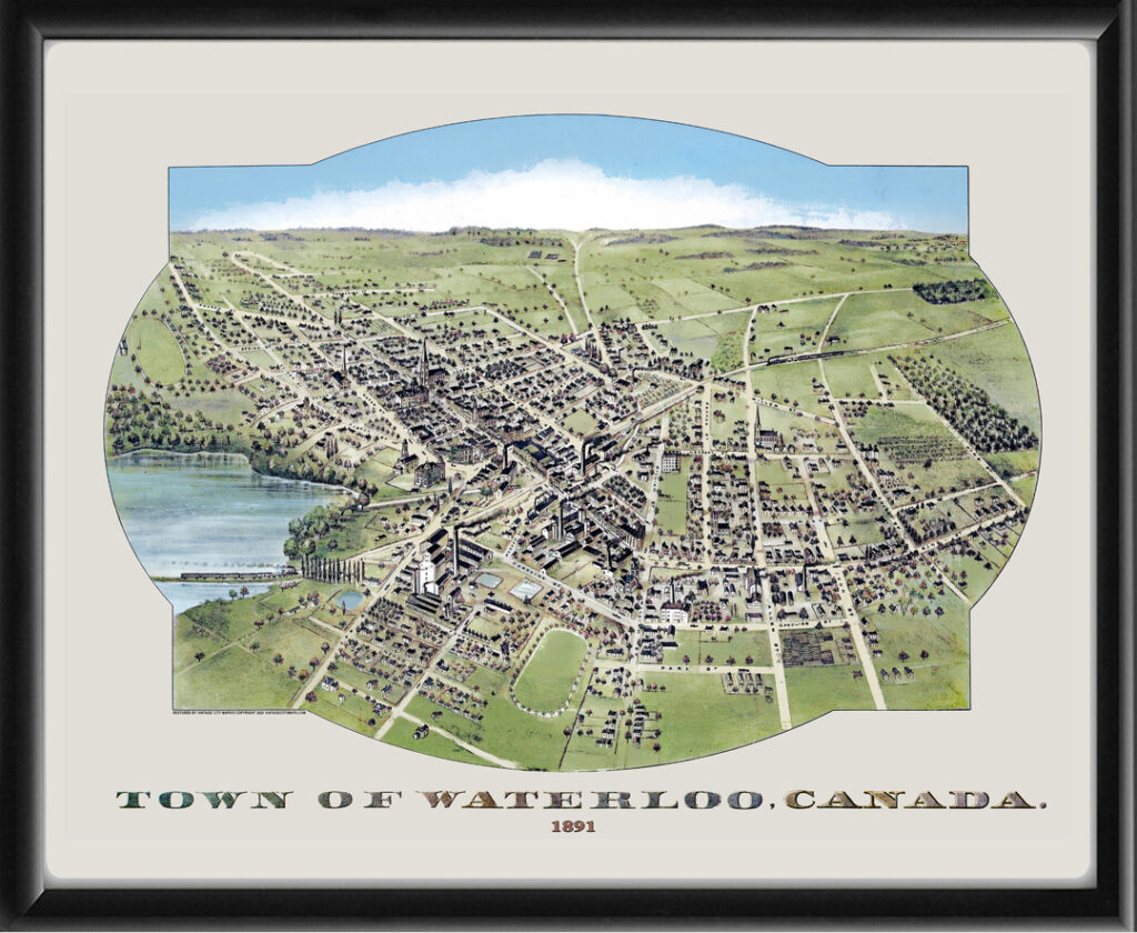 Waterloo, Ontario, Canada 1891 - Restored Bird's Eye View Map | Vintage ...