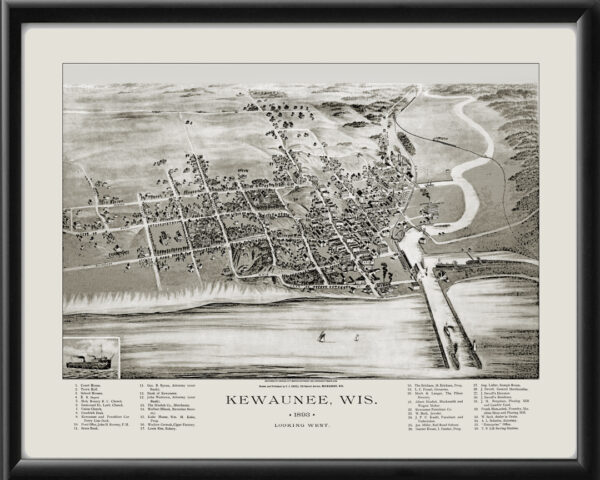 Kewaunee WI 1893 Restored Map | Vintage City Maps
