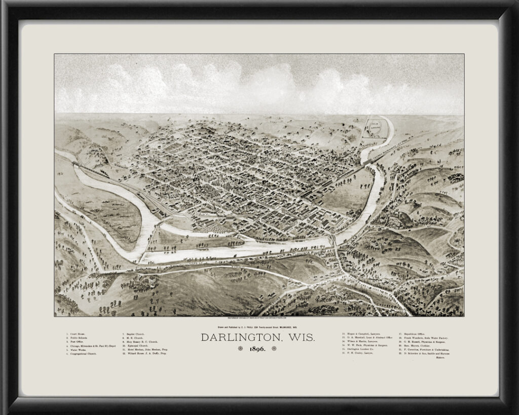 Darlington WI 1896 Restored Map | Vintage City Maps