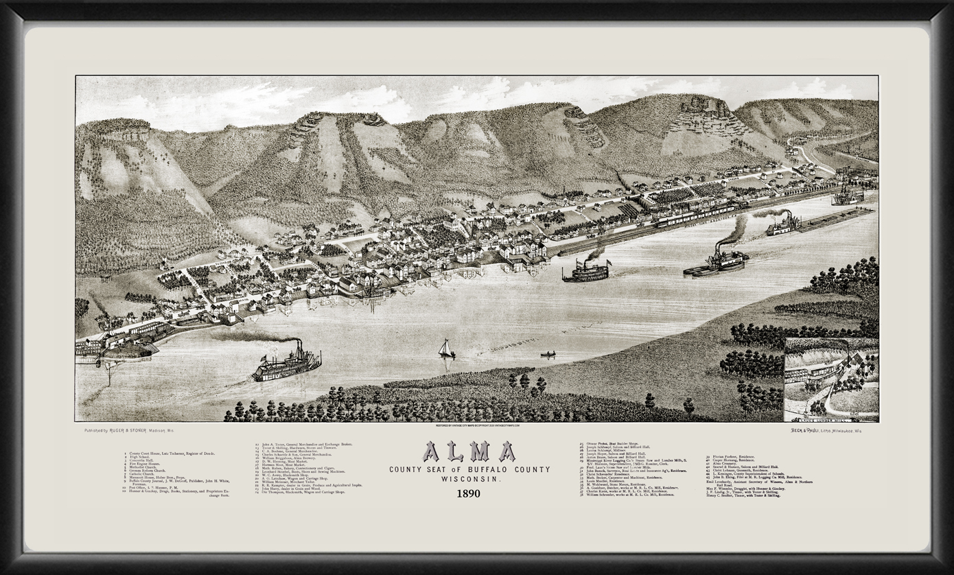 Alma WI 1890 Restored Map | Vintage City Maps