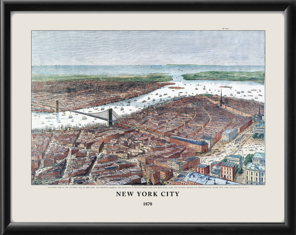 New York City NY 1870 Restored Map | Vintage City Maps
