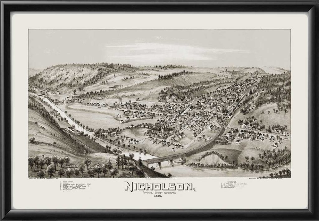 Nicholson PA 1891 Restored Map | Vintage City Maps