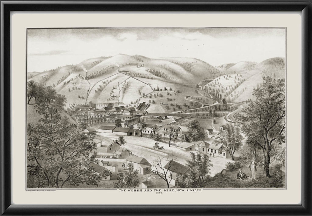 New Almaden CA 1876 Restored Map | Vintage City Maps