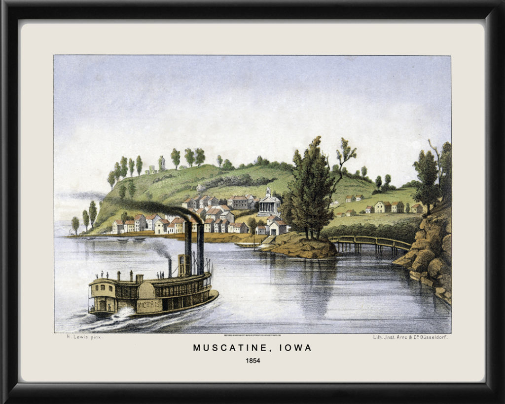 Muscatine IA 1854 Restored Map | Vintage City Maps