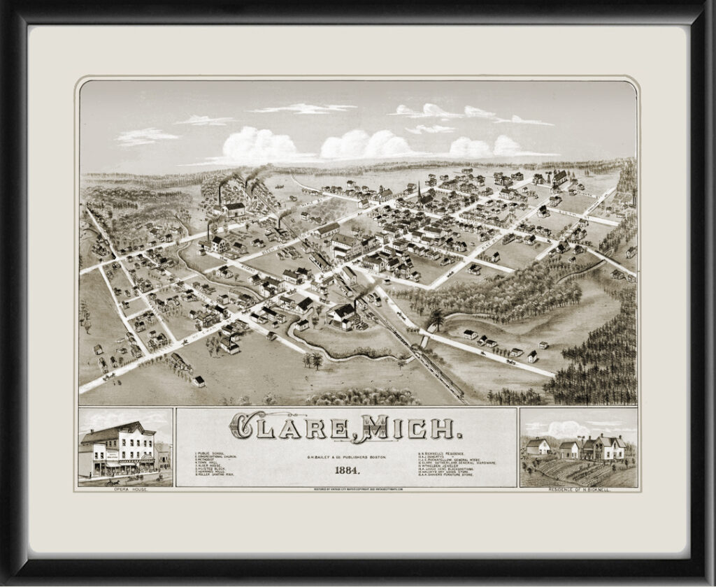 Clair MI 1844 - Vintage City Maps - Restored Bird's Eye View Maps