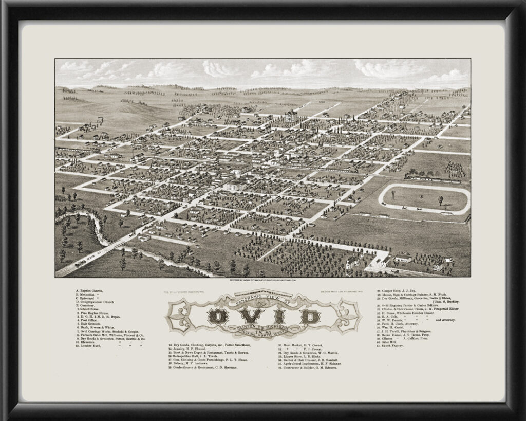 Ovid MI 1881 Restored Map | Vintage City Maps