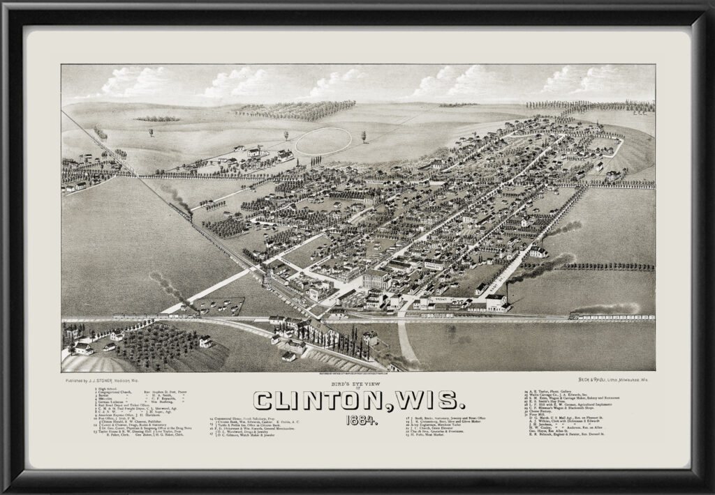 Clinton WI 1884 Restored Map | Vintage City Maps