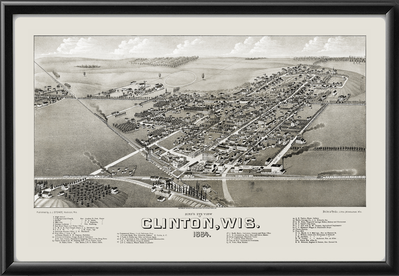 Clinton WI 1884 Restored Map | Vintage City Maps