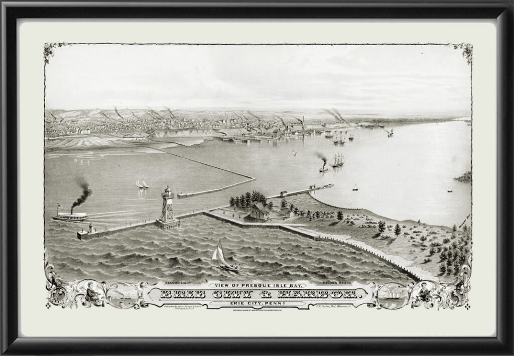 Erie and Presque Isle Bay 1876 Restored Map | Vintage City Maps