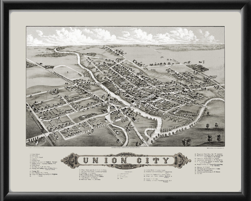 Union City MI 1880 Restored Map | Vintage City Maps