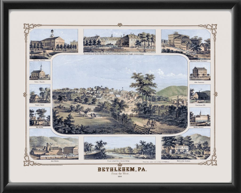 Bethlehem PA 1844 Restored Map | Vintage City Maps