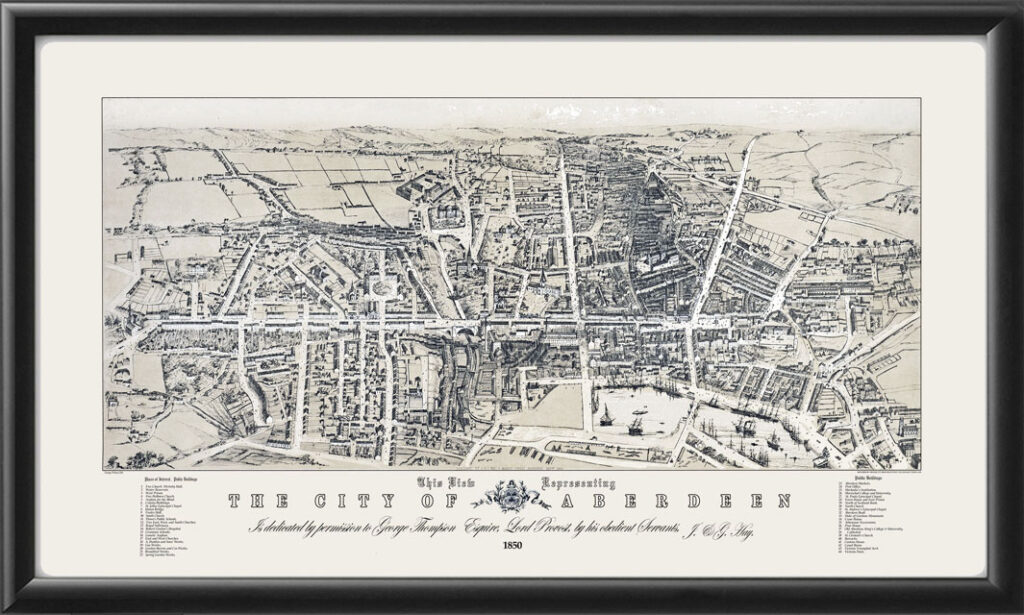 Aberdeen Scotland 1850 Restored Map | Vintage City Maps