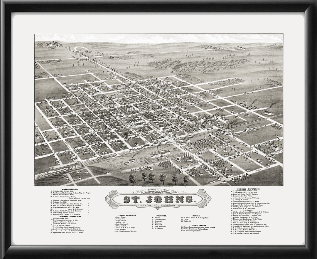 St. Johns MI 1881 Restored Map | Vintage City Maps