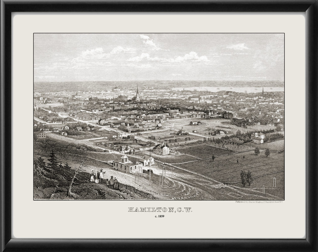 Hamilton Ontario Canada 1859 - Restored Bird's Eye View | Vintage City Maps