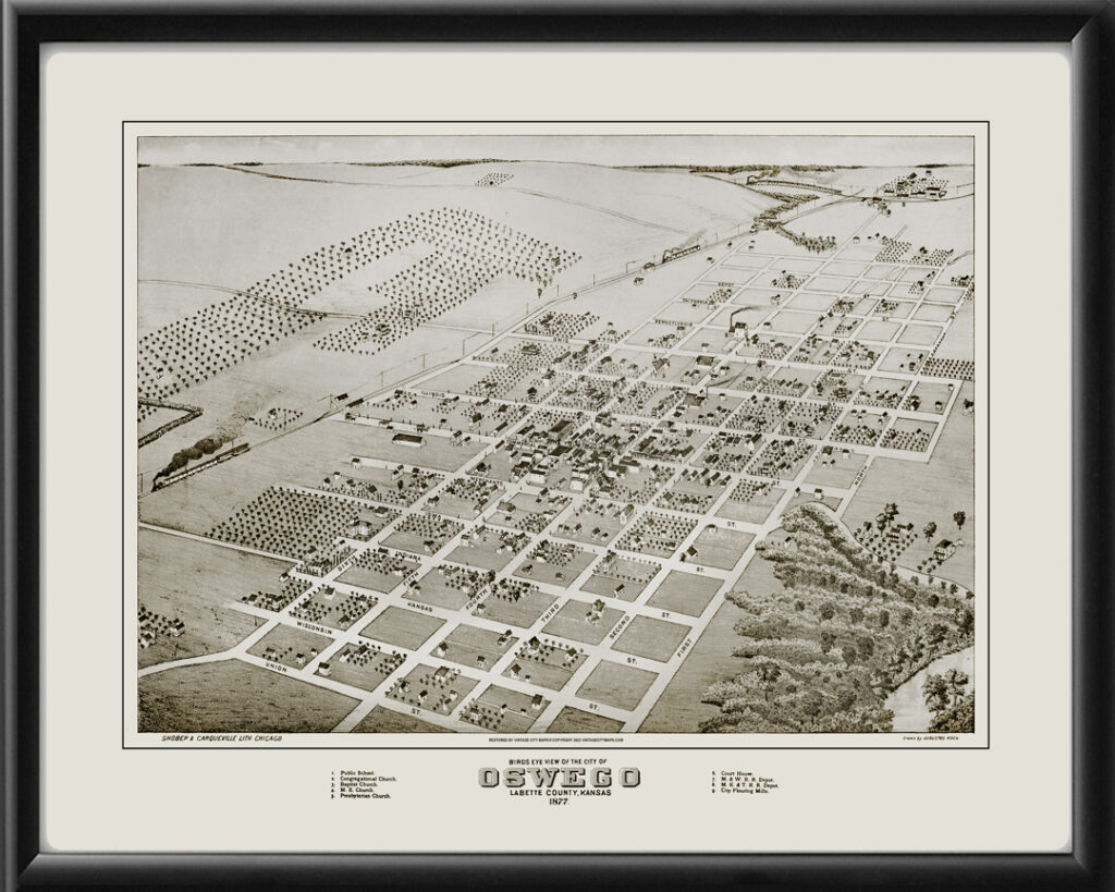 Oswego KS 1877 Restored Map | Vintage City Maps